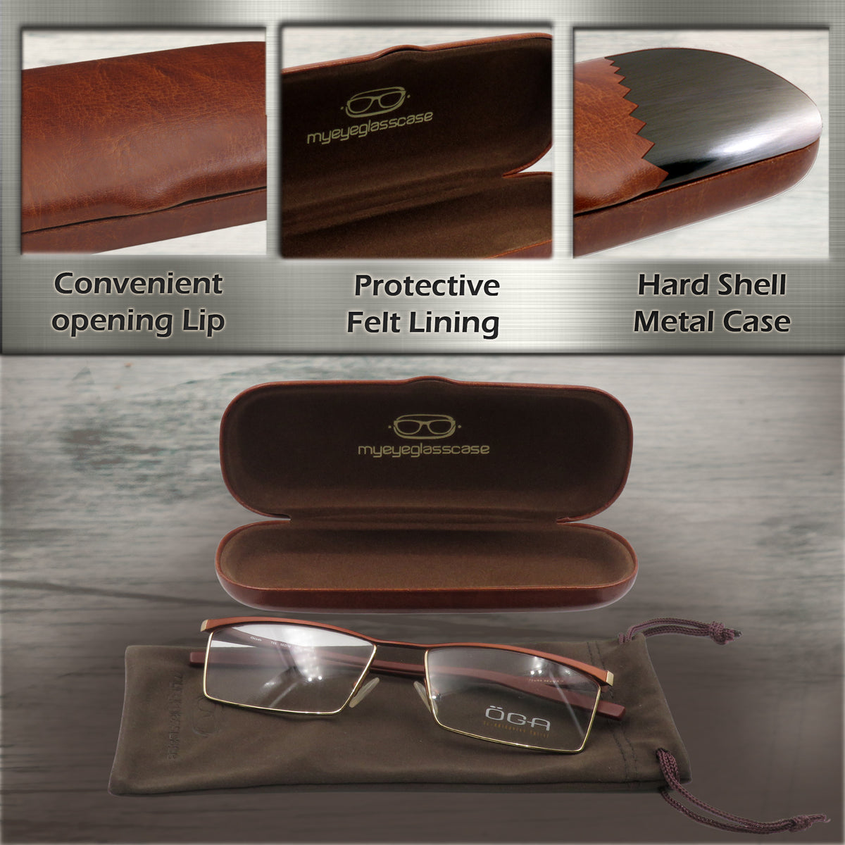 Small Hard Eyeglass Case, Reading Glasses Case w/ Drawstring Pouch & C ...