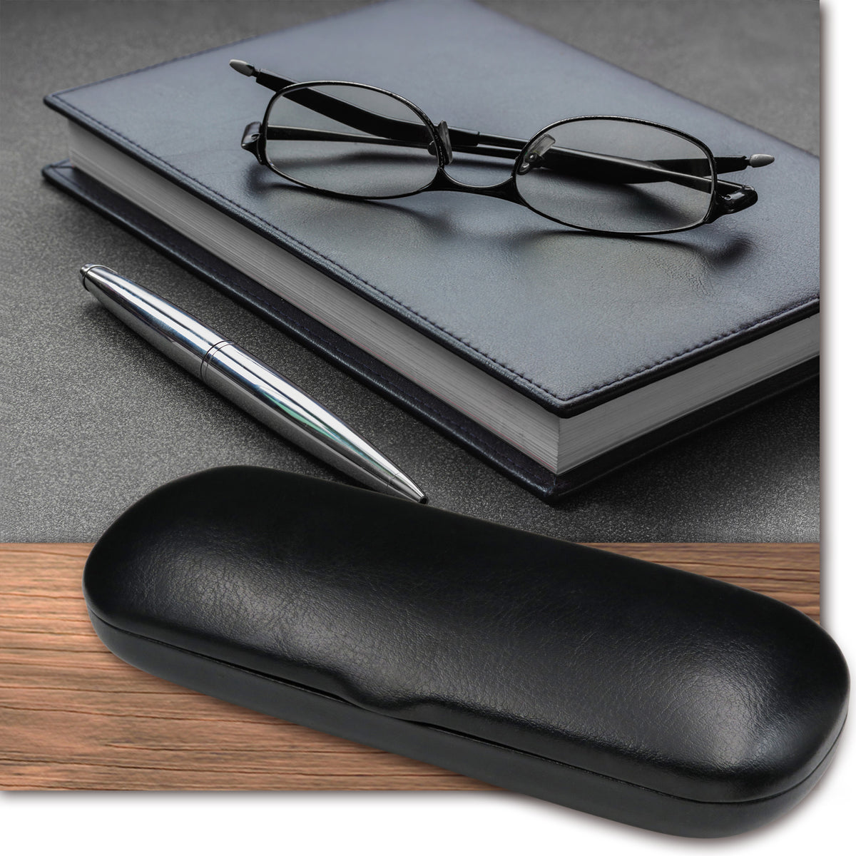 Small Hard Eyeglass Case, Reading Glasses Case w/ Drawstring Pouch & C ...
